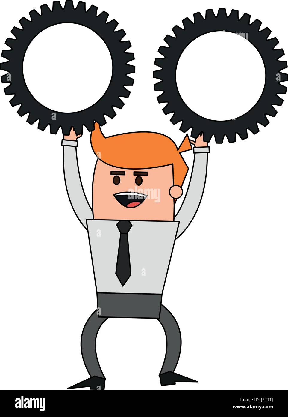 color image cartoon business man holding a gears Stock Vector Image ...