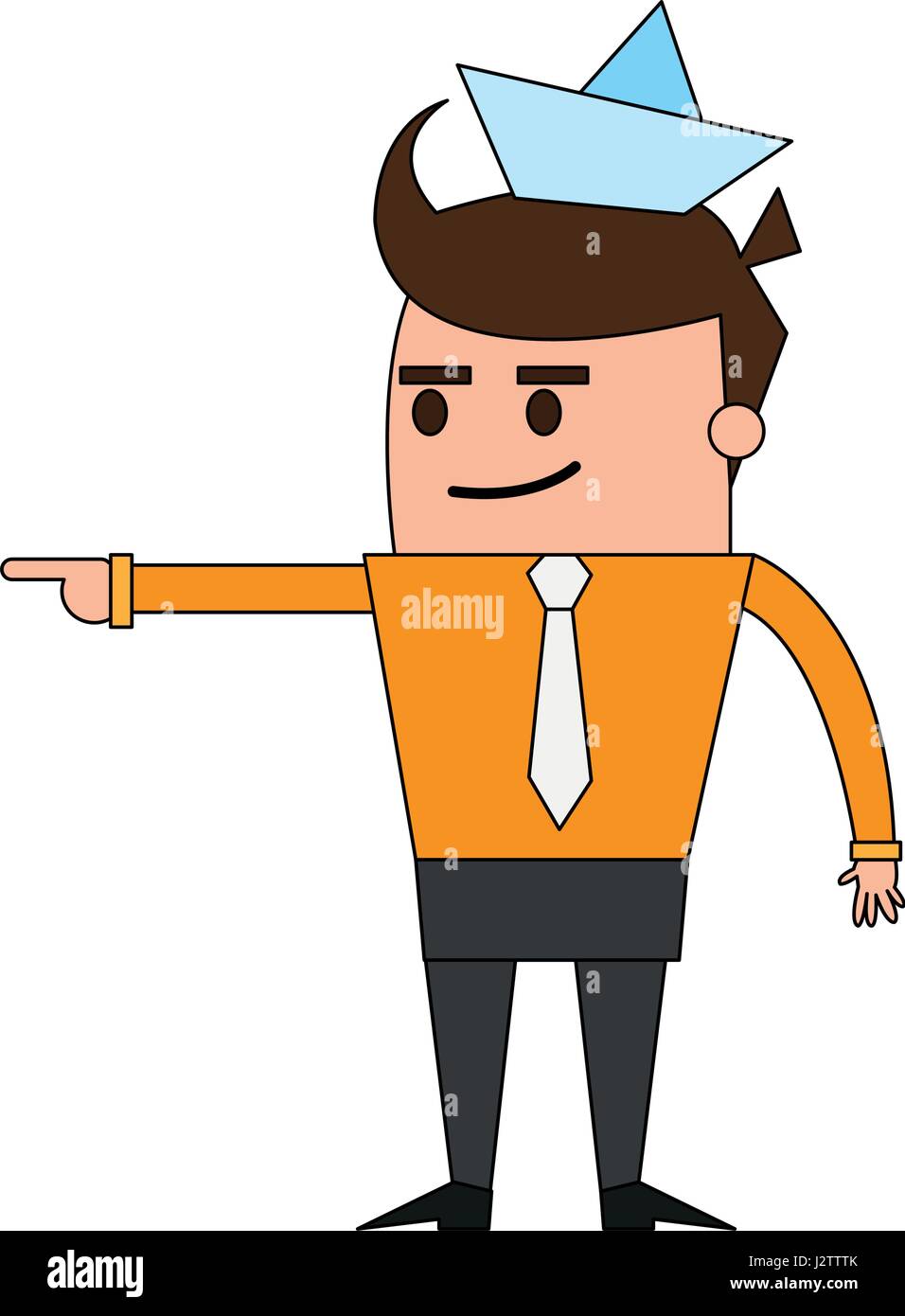 color image cartoon man leader business with paper boat cap Stock ...