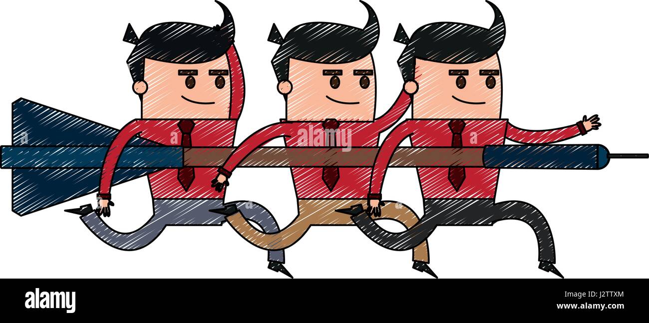 color pencil image cartoon teamwork holding arrow to direction Stock ...