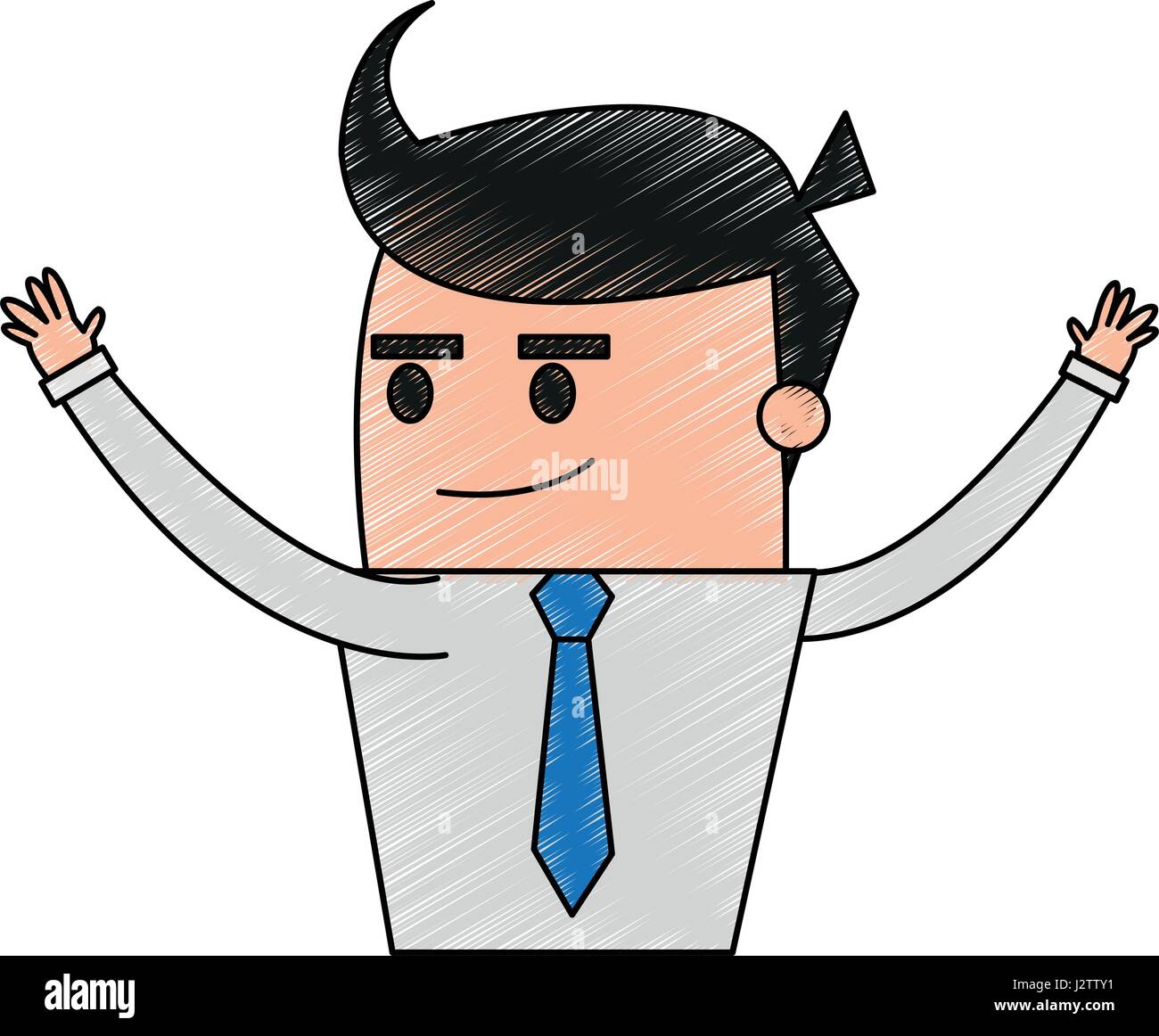 color pencil image half body cartoon business guy with hands up Stock ...