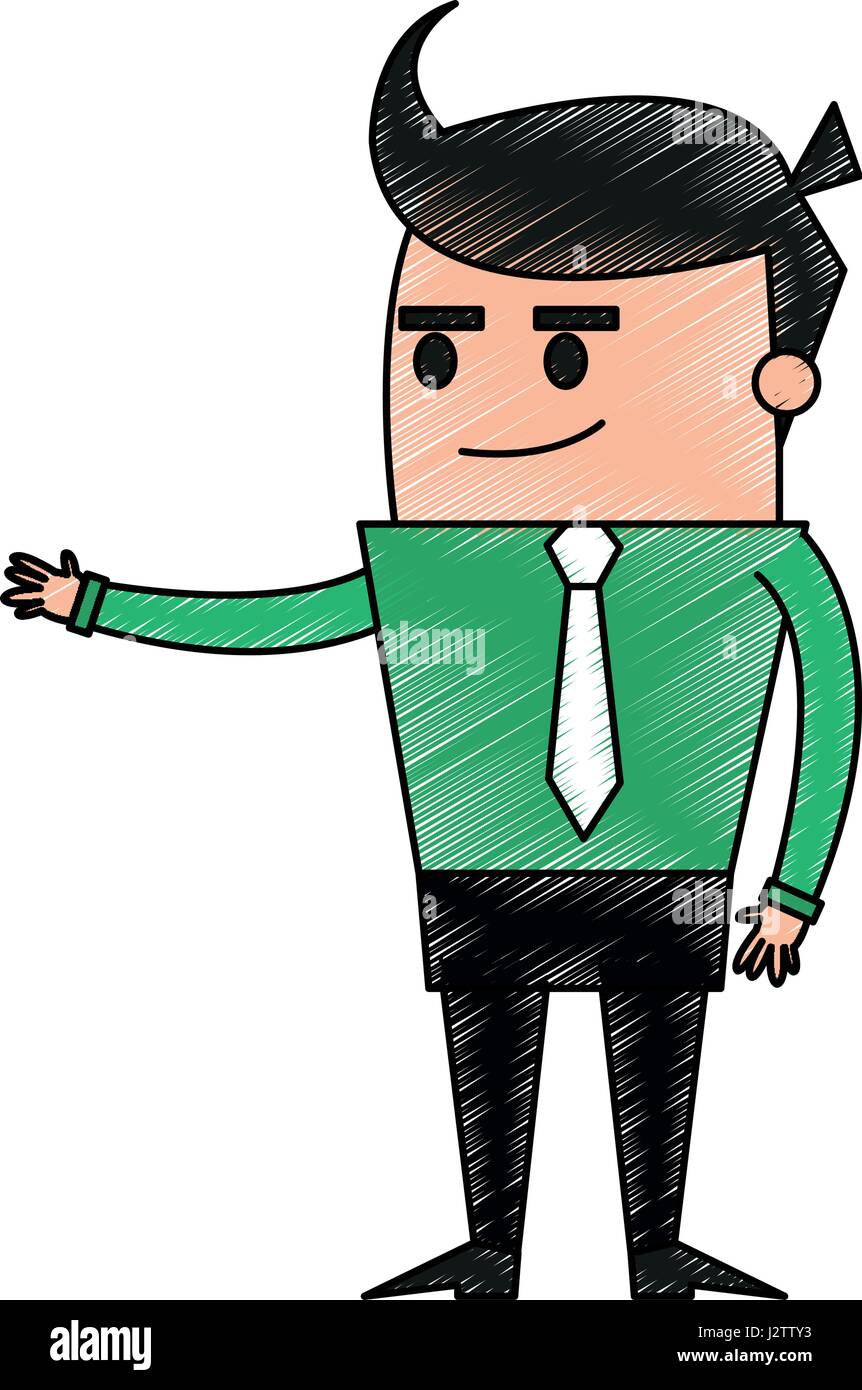 color pencil image full body cartoon business man extended hand Stock ...