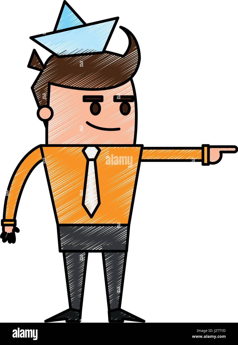 color pencil cartoon man leader business with paper boat cap Stock ...