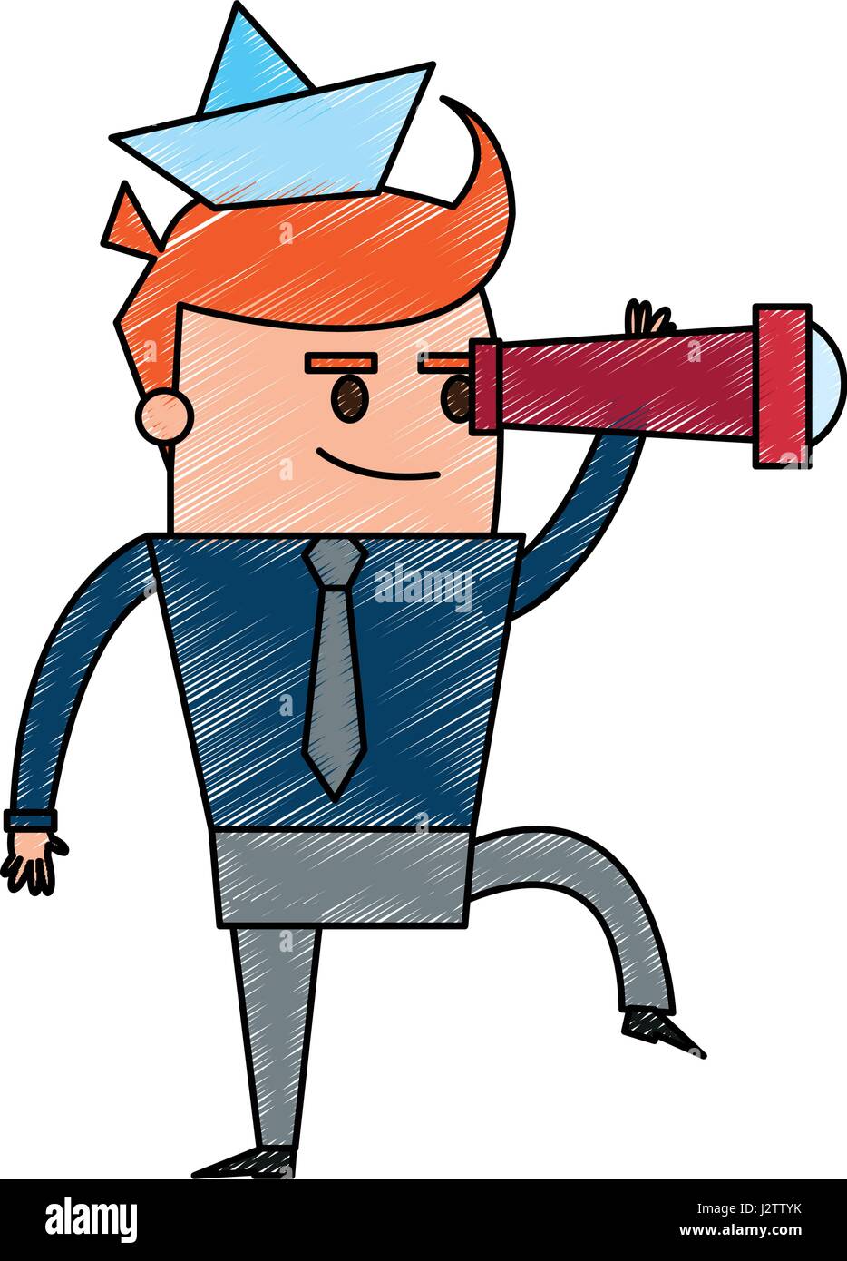 color pencil cartoon full body cartoon man leader business with paper ...