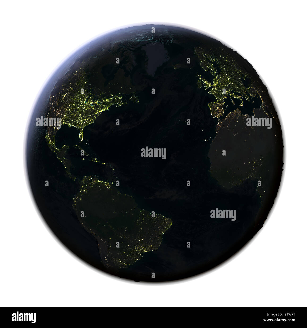 Northern Hemisphere at night on planet Earth with visible city lights ...