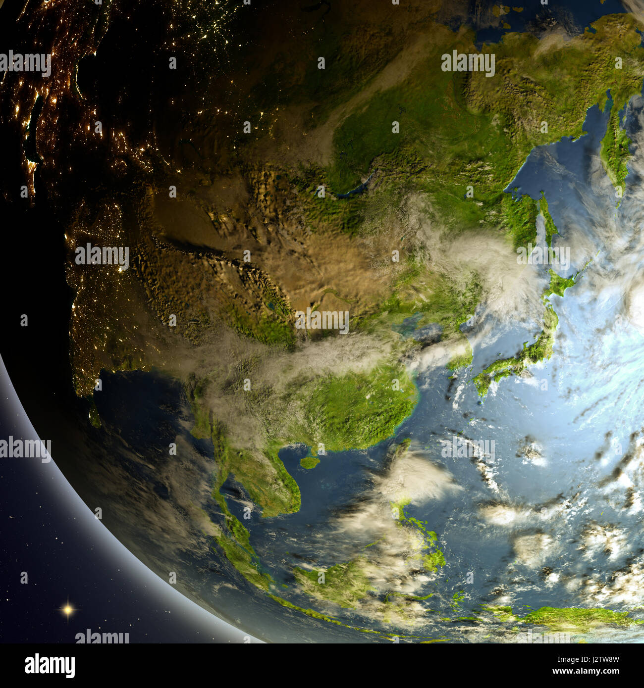 East Asia from space on Earth. 3D illustration with detailed planet ...