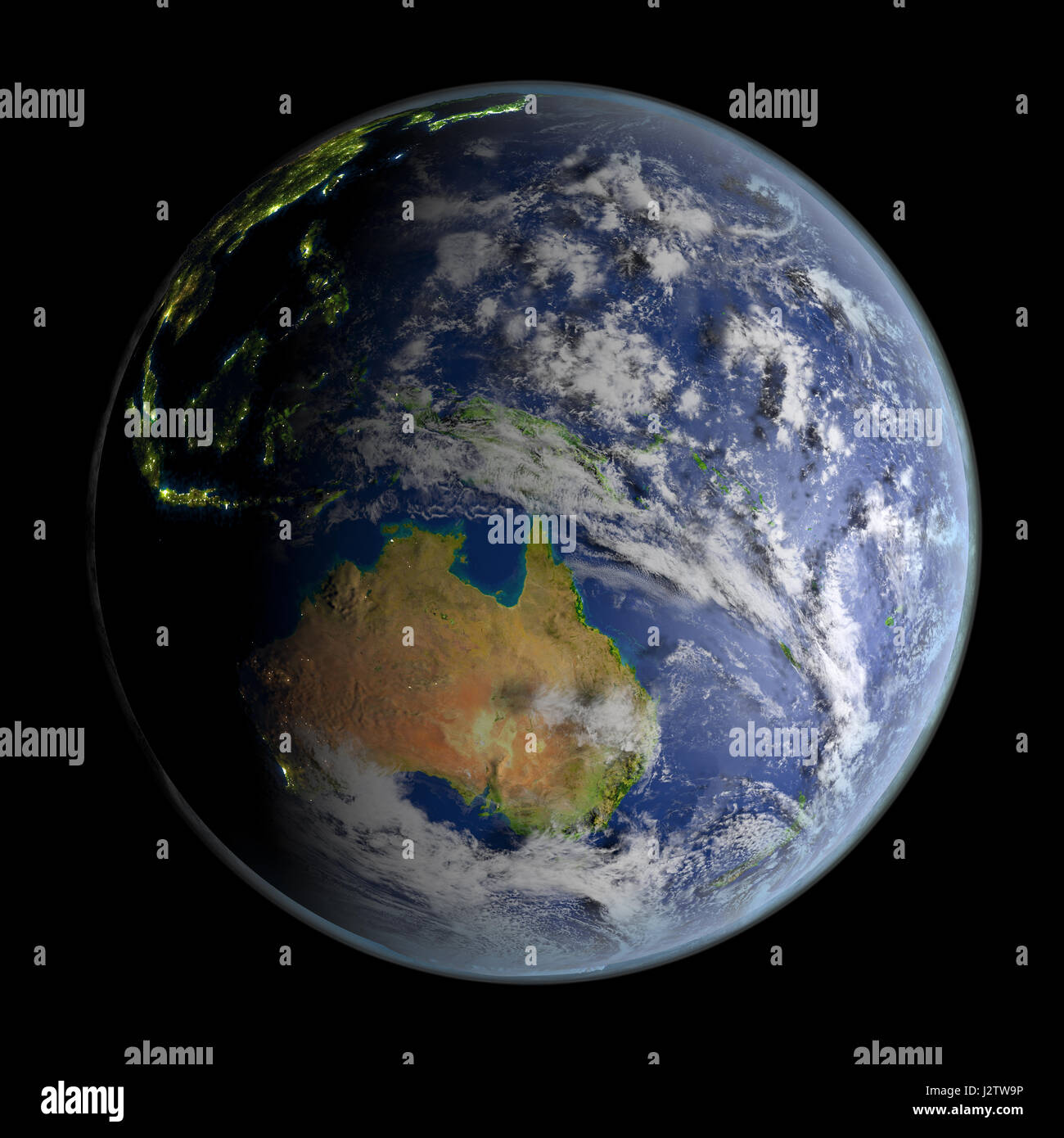 Australia from space with visible city lights. 3D illustration with ...