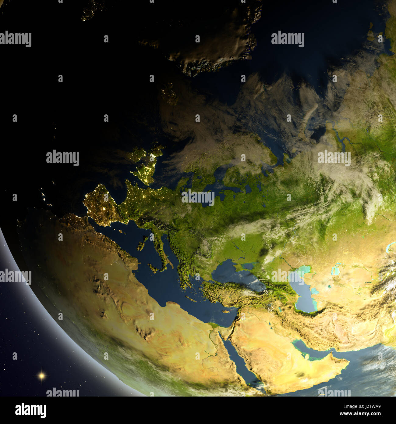 Europe from space on Earth. 3D illustration with detailed planet ...