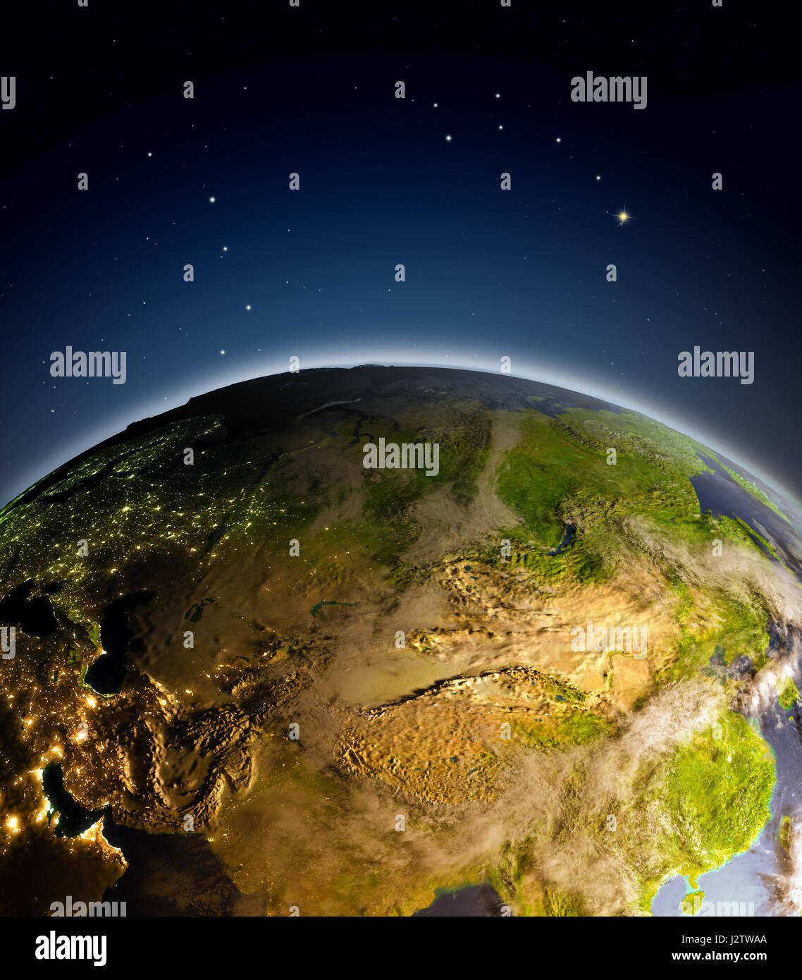 Central Asia from space on Earth. 3D illustration with detailed planet ...