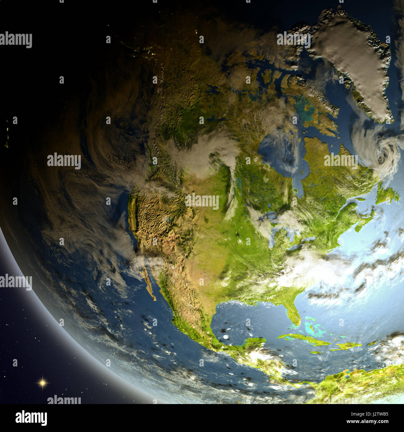 North America from space on Earth. 3D illustration with detailed planet ...