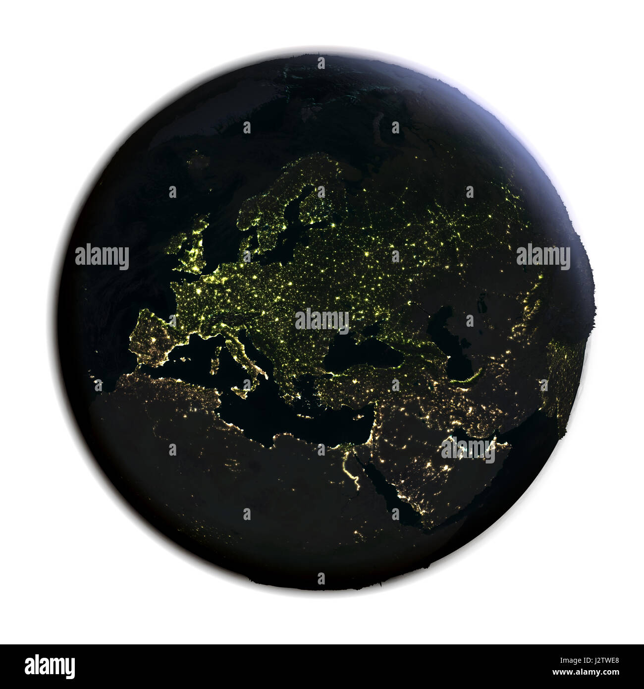 Europe at night on planet Earth with visible city lights. 3D ...