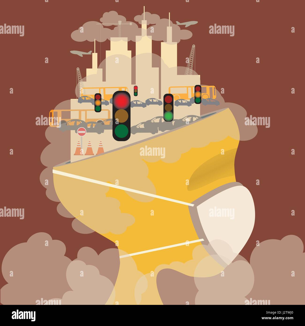 Abstract head of pollution in the city. Pollution concept. Vector Stock ...