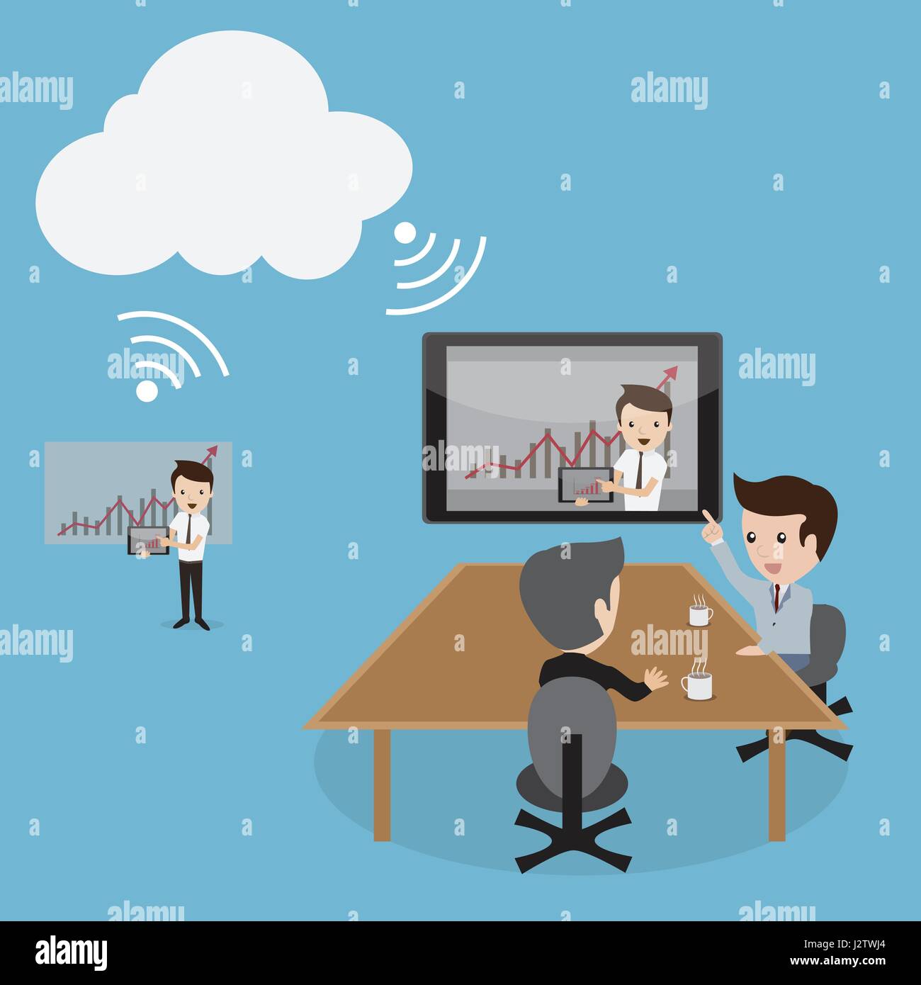 A vector illustration of business people video conferencing by Cloud ... A vector illustration of business people video conferencing by Cloud ...