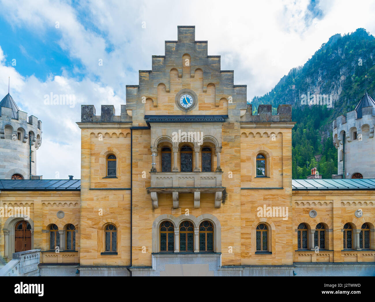 Ancient clock in the inner courtyard of the Neuschwanstein castle in ...