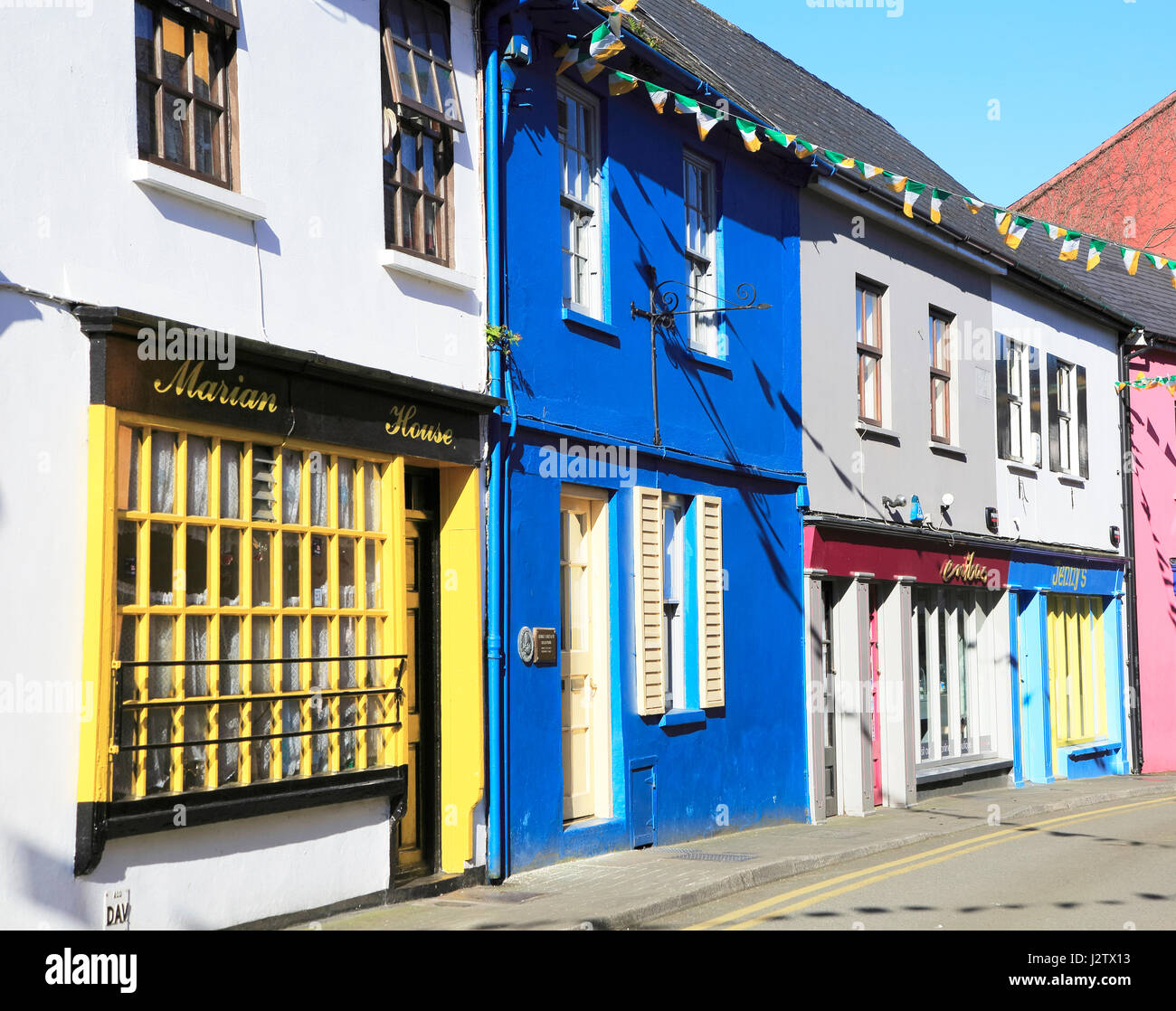 Colourful shops historic buildings, Kinsale, County Cork, Ireland ...