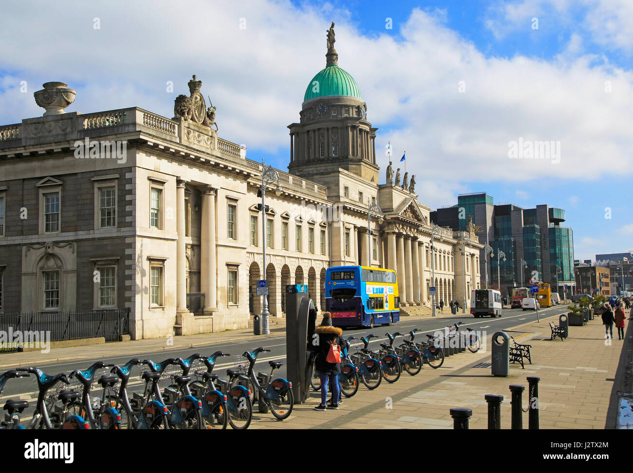 Neo-classical architecture of the Custom House building, city of Dublin ...