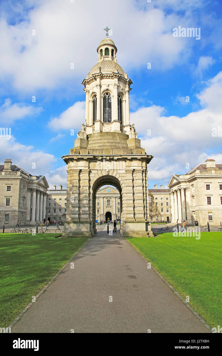 The Campanile bell tower, Trinity College university, city of Dublin ...