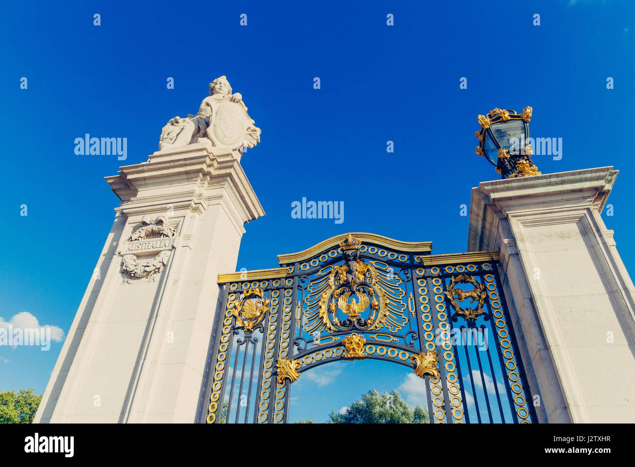 LONDON, UNITED KINGDOM - August 15, 2015: Beautiful gates with golden ...