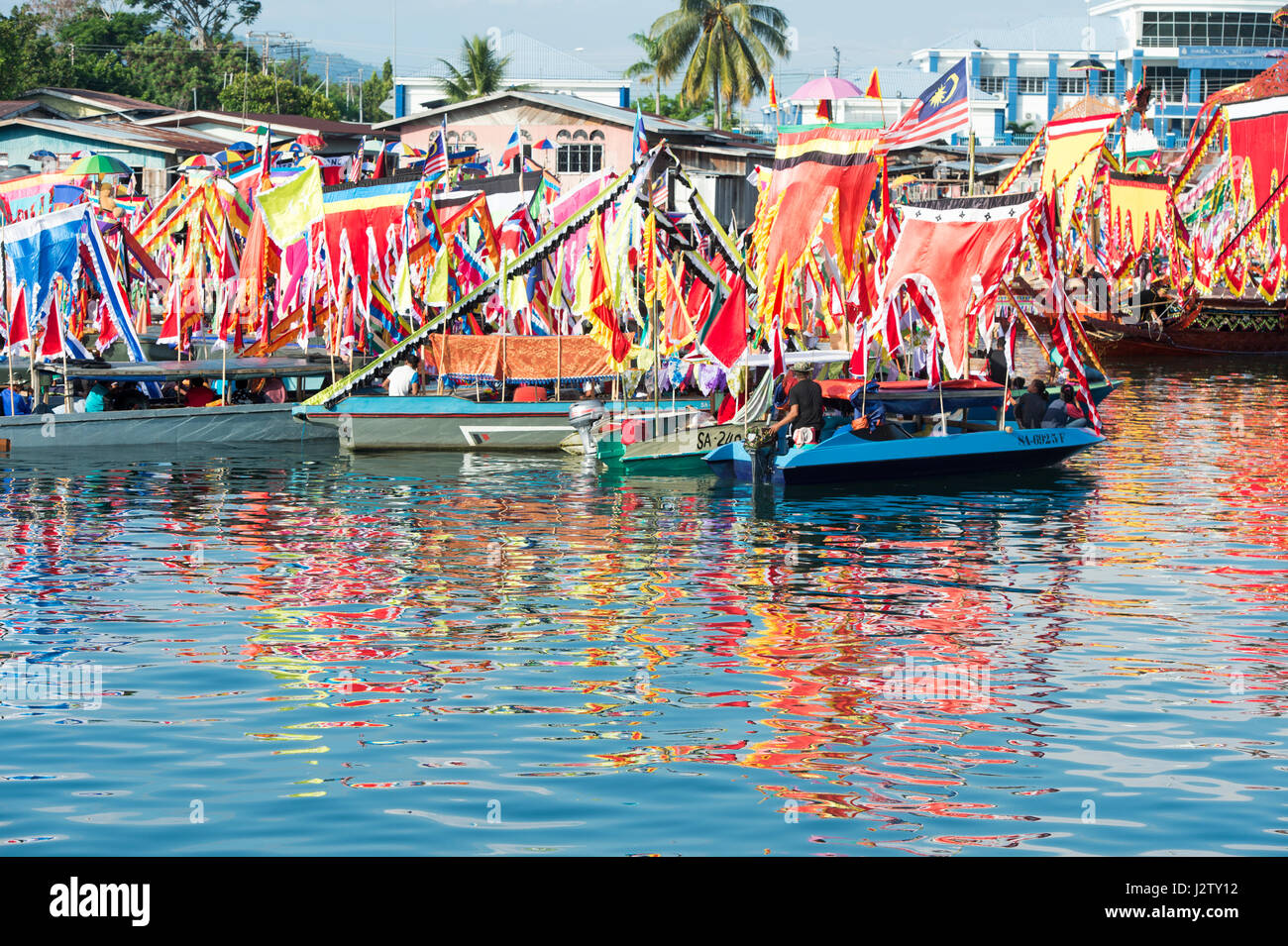 Traditional Bajau's boat called Lepa-Lepa decorated with colorfull ...