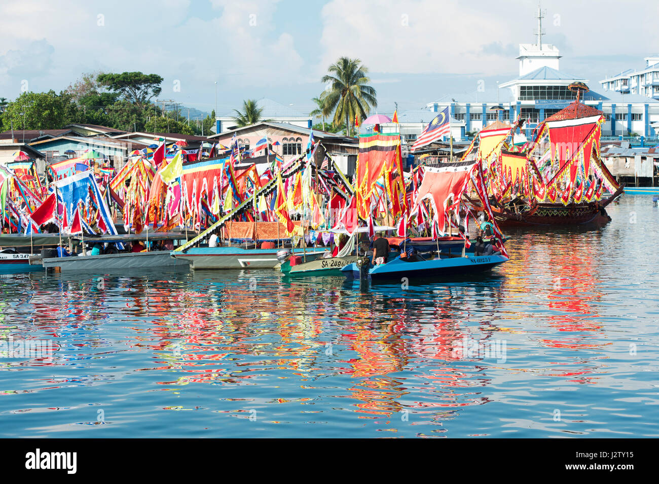 Traditional Bajau's boat called Lepa-Lepa decorated with colorfull ...