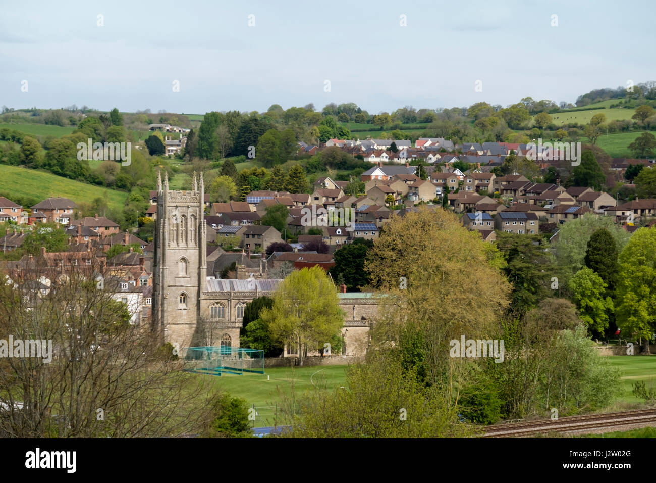Bruton a small town in Somerset England UK view from the Dovecot Stock ...