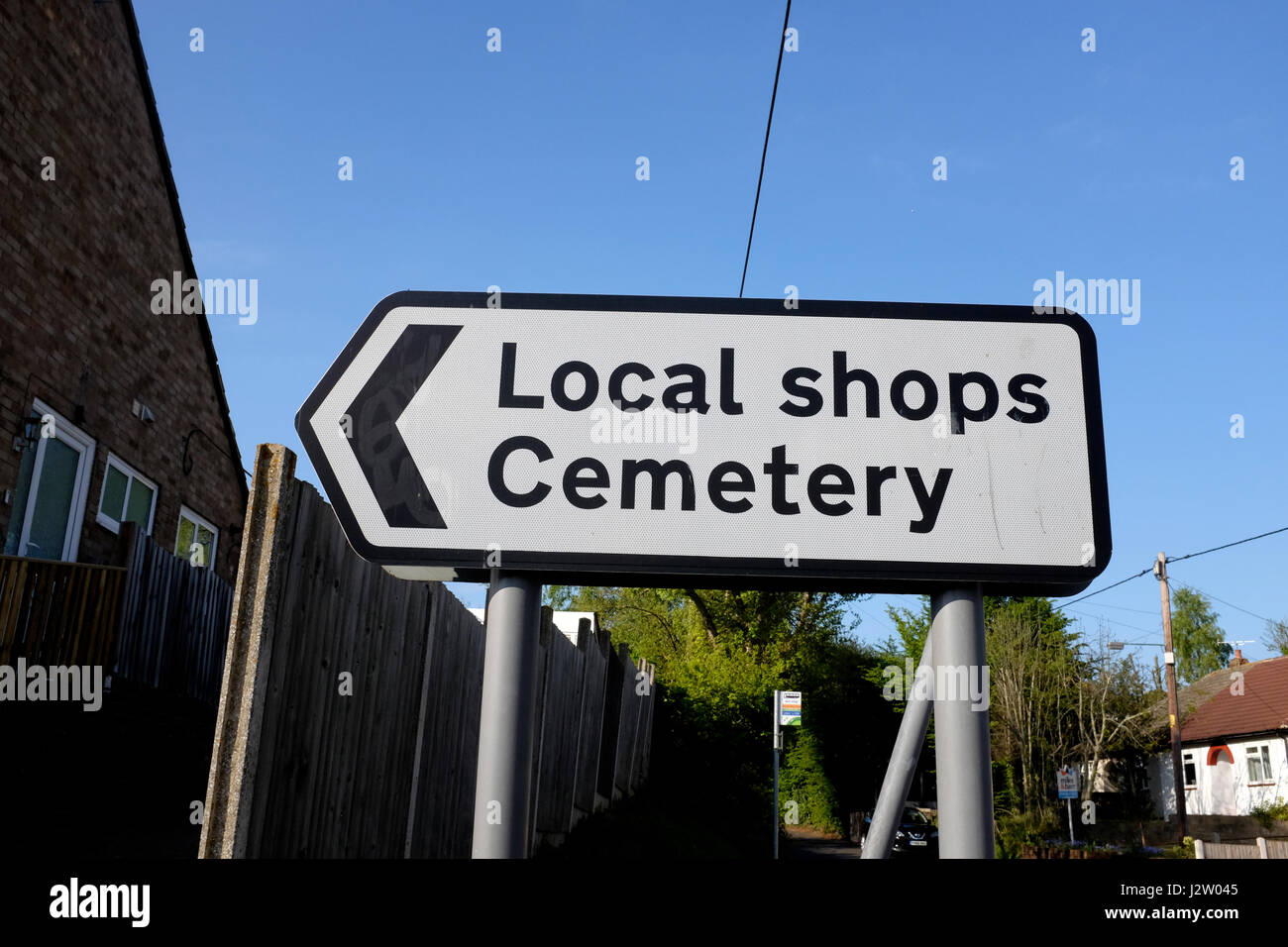 route road sign for local shops and cemetery in sturry kent uk april ...