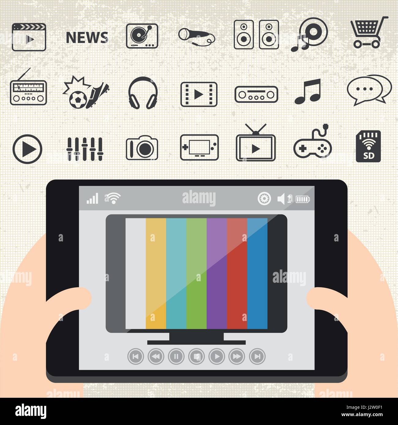 Mobile smart TV and Entertainment icons set Stock Vector Image & Art ...