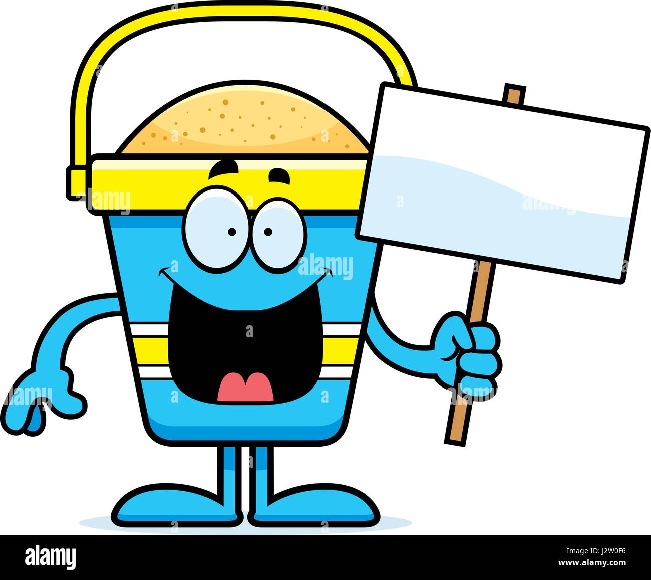 A cartoon illustration of a beach bucket holding a sign Stock Vector ...