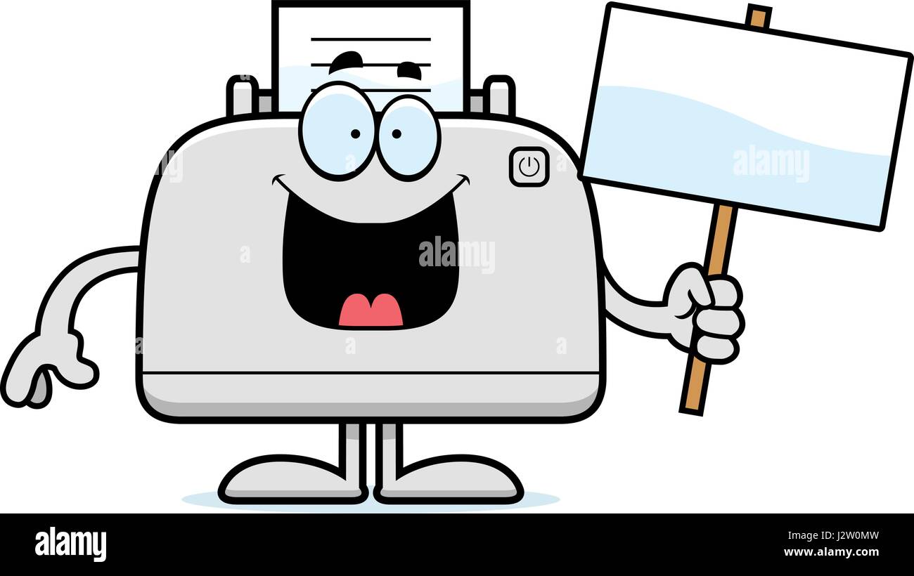 A cartoon illustration of a printer holding a sign Stock Vector Image ...