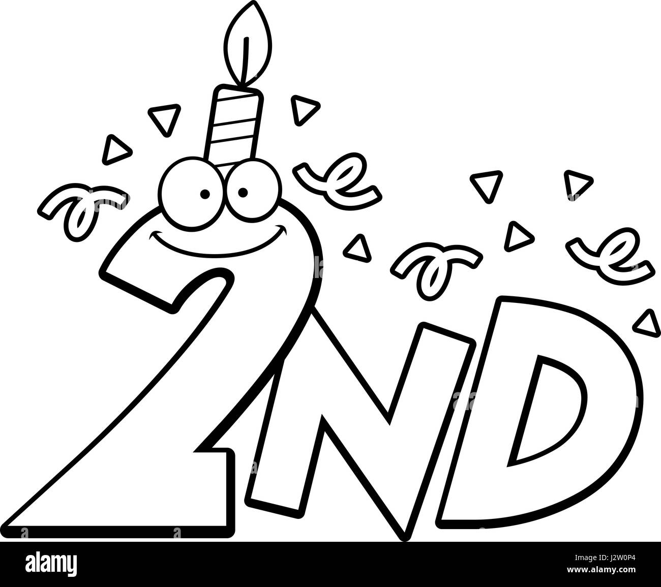 A cartoon illustration of the text 2nd with a birthday candle and ...