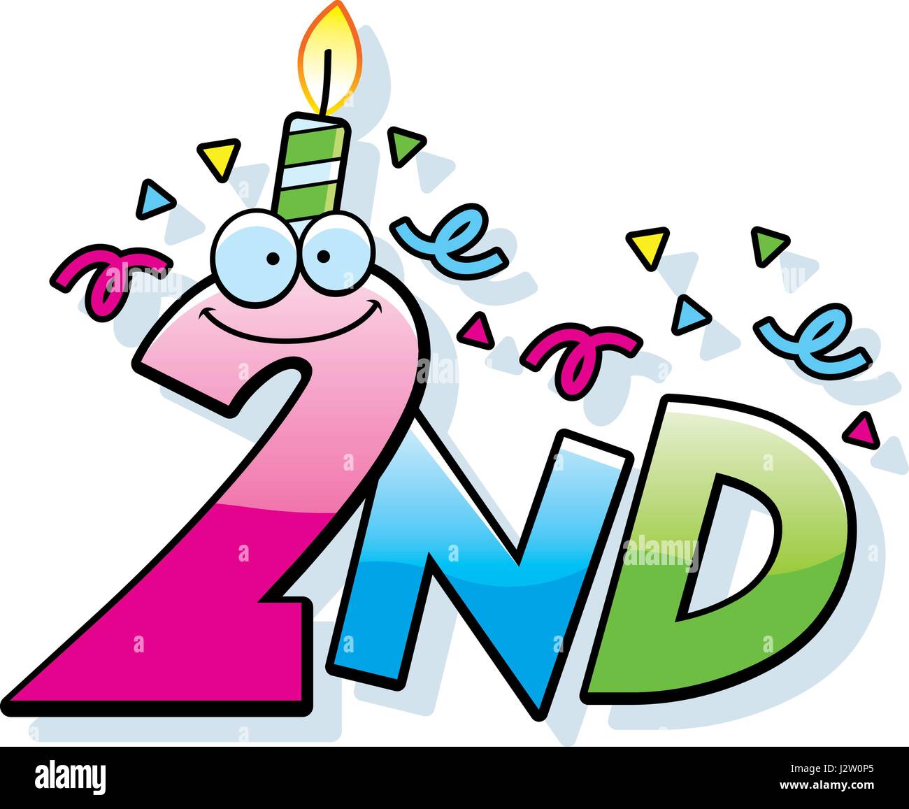 A cartoon illustration of the text 2nd with a birthday candle and ...