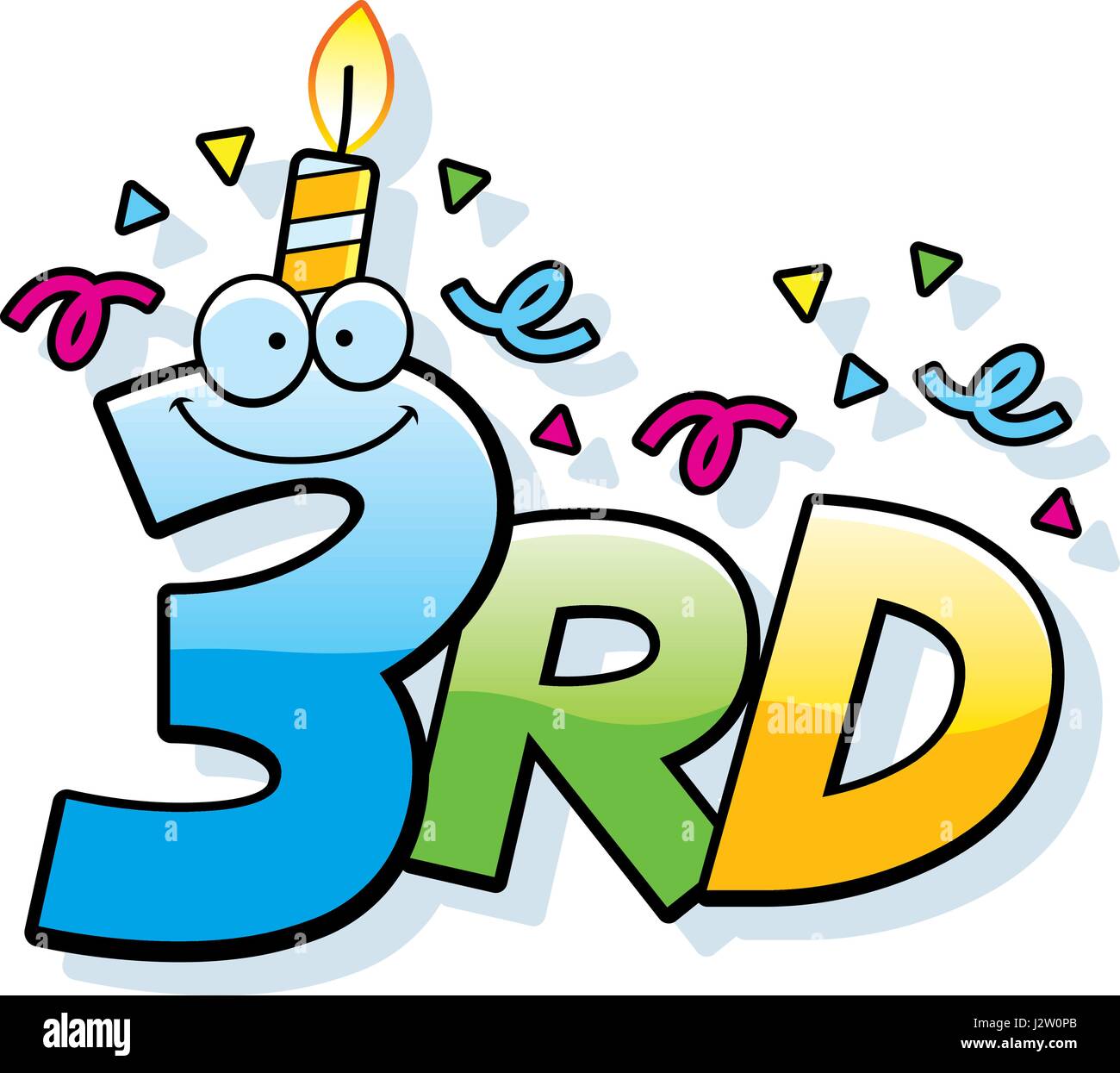 A cartoon illustration of the text 3rd with a birthday candle and ...
