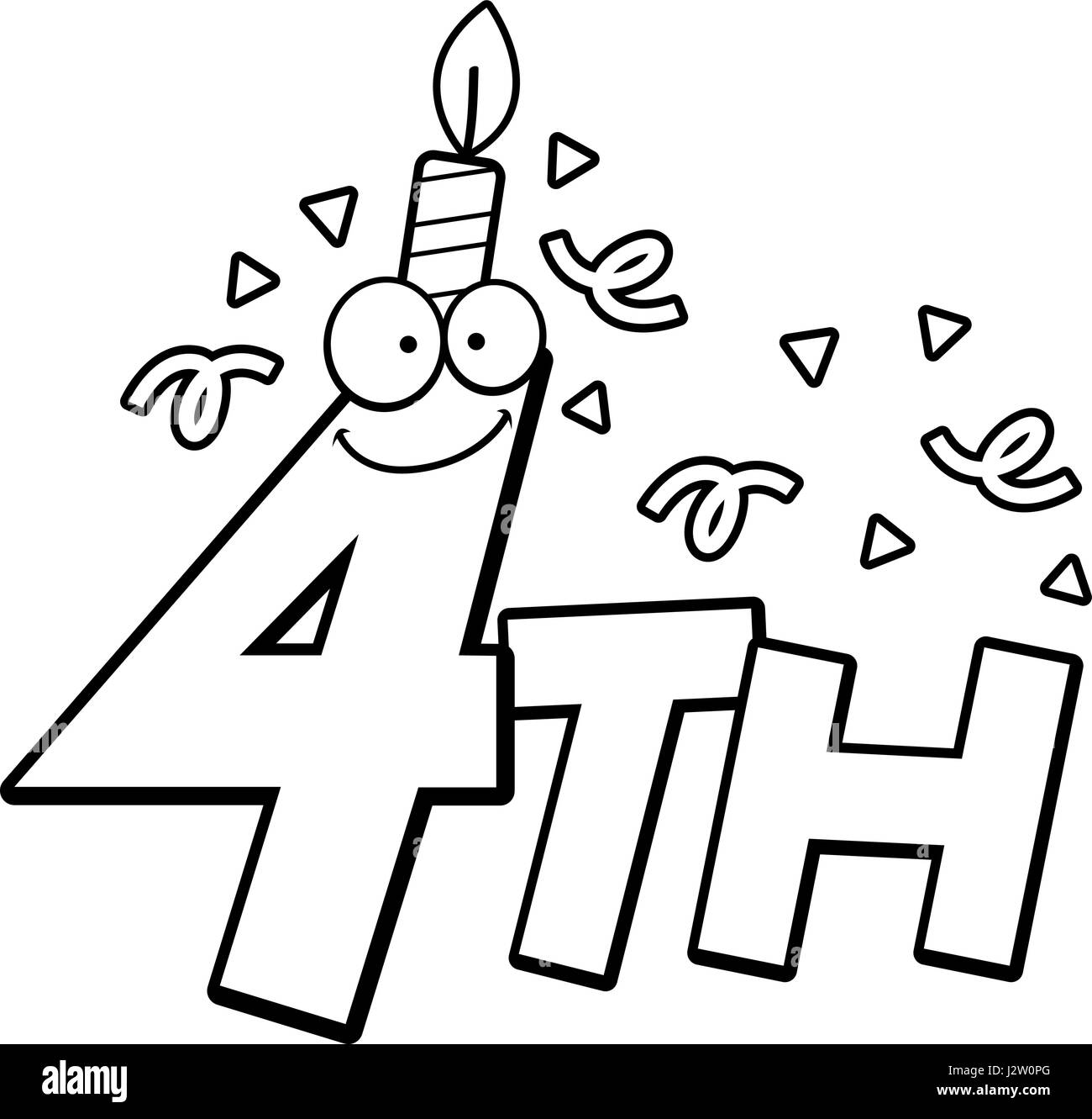 A cartoon illustration of the text 4th with a birthday candle and ...