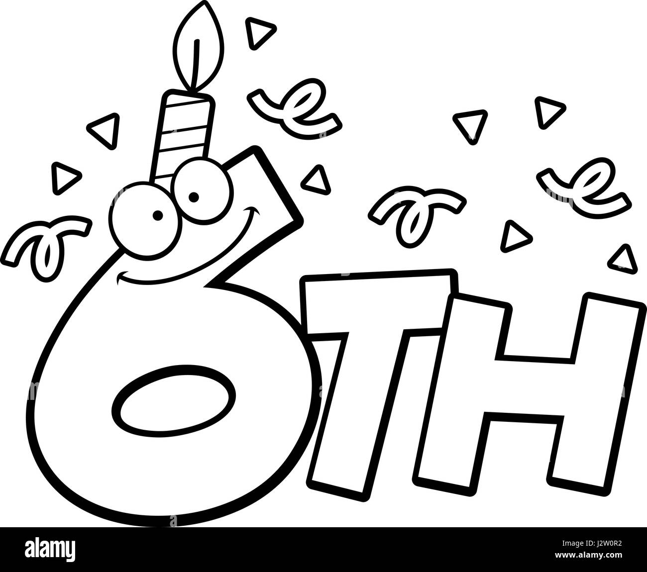 A cartoon illustration of the text 6th with a birthday candle and ...