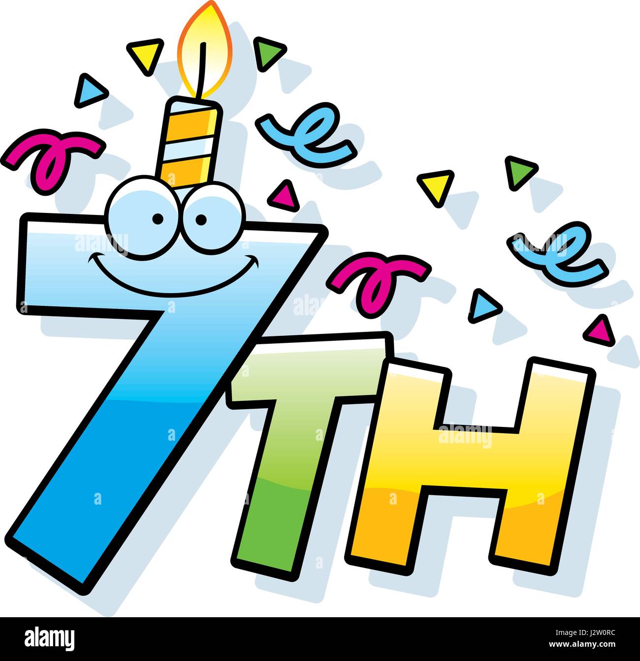 A cartoon illustration of the text 7th with a birthday candle and ...