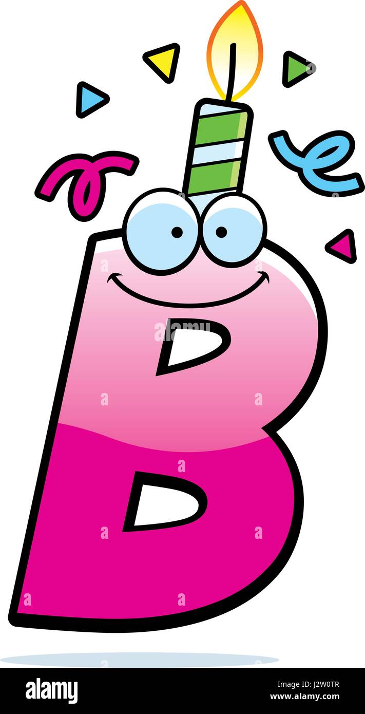 A cartoon illustration of a letter B with a birthday candle and ...