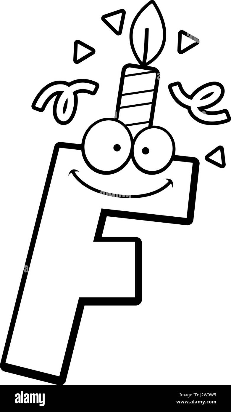 A cartoon illustration of a letter F with a birthday candle and ...