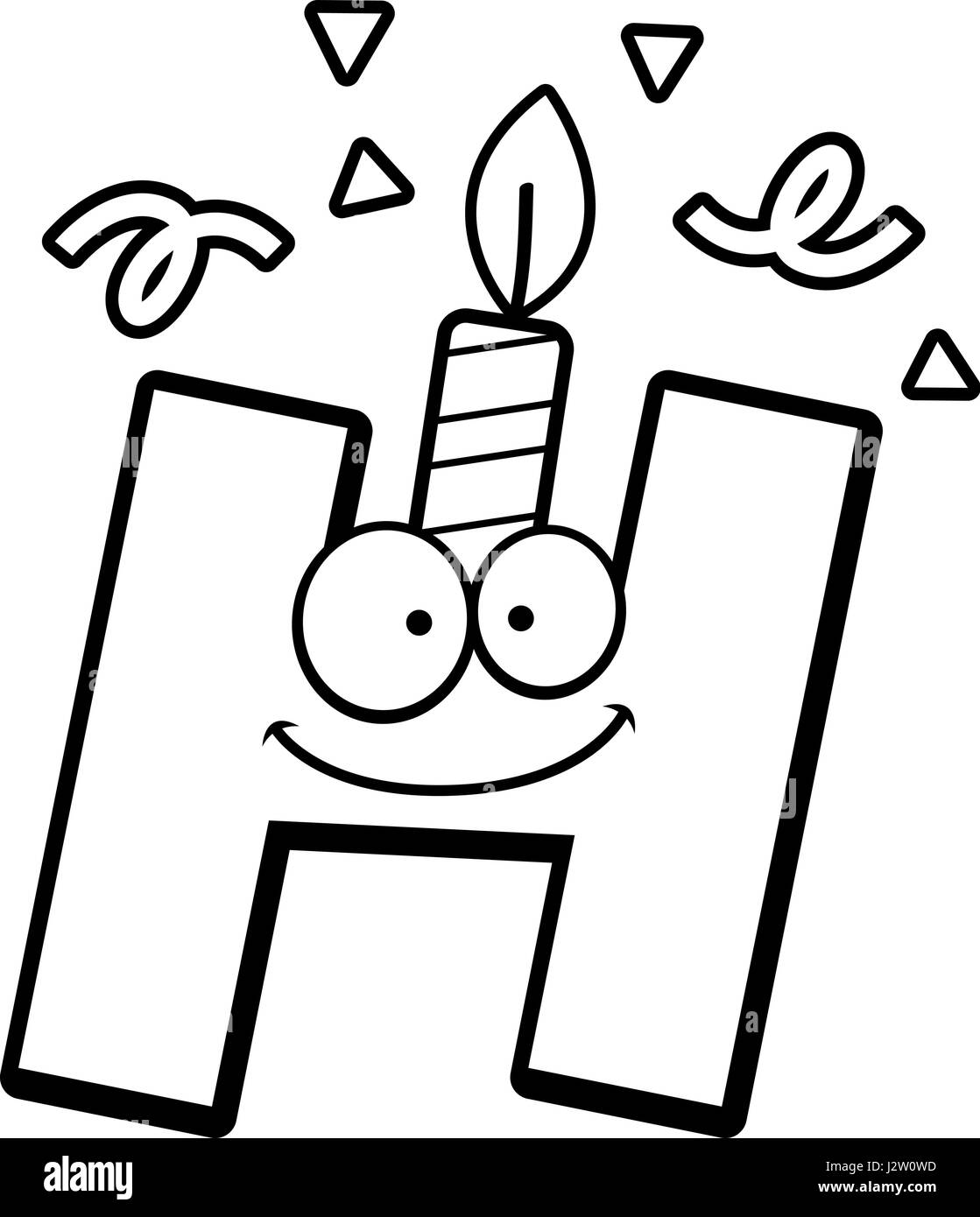 A cartoon illustration of a letter h with a birthday candle and ...