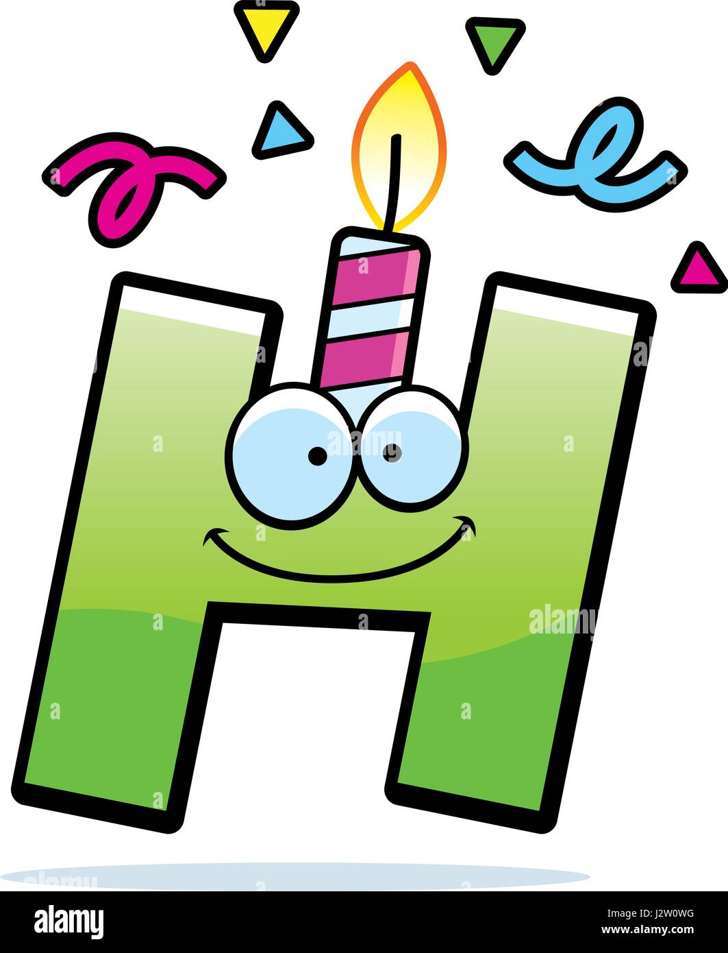 A cartoon illustration of a letter H with a birthday candle and ...