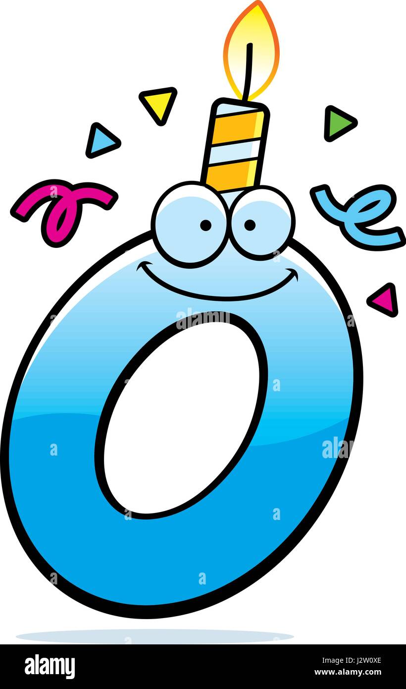 A cartoon illustration of a letter O with a birthday candle and ...