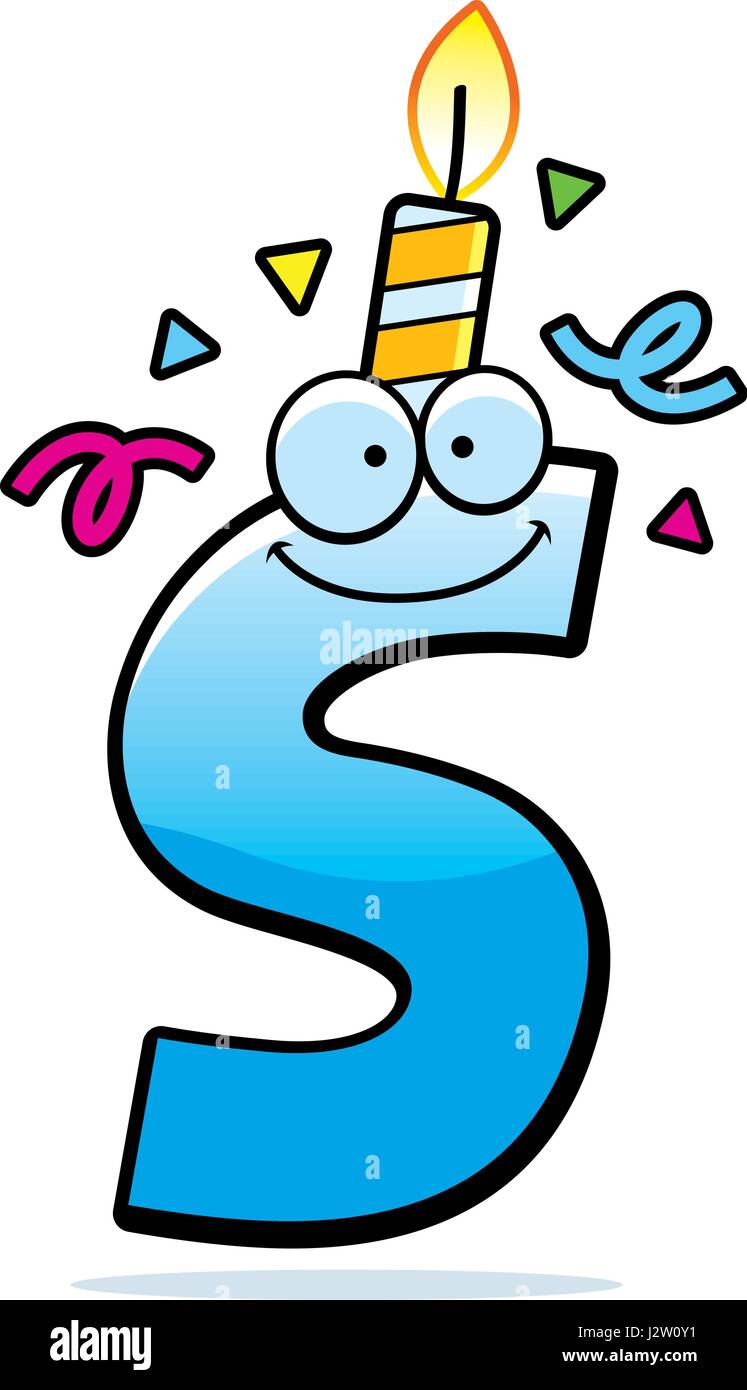 A cartoon illustration of a letter S with a birthday candle and ...