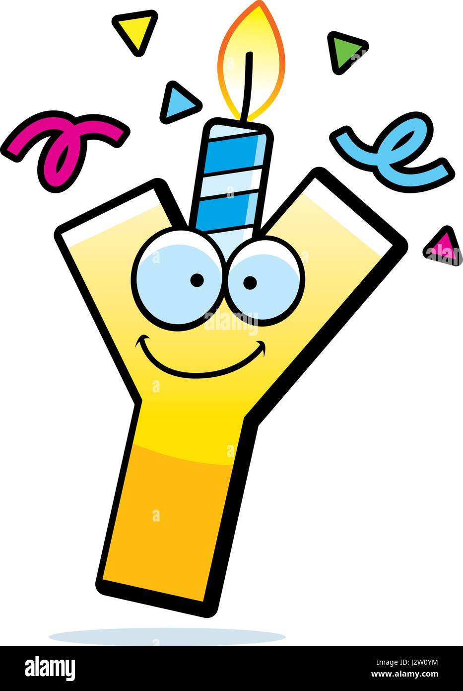 A cartoon illustration of a letter Y with a birthday candle and ...