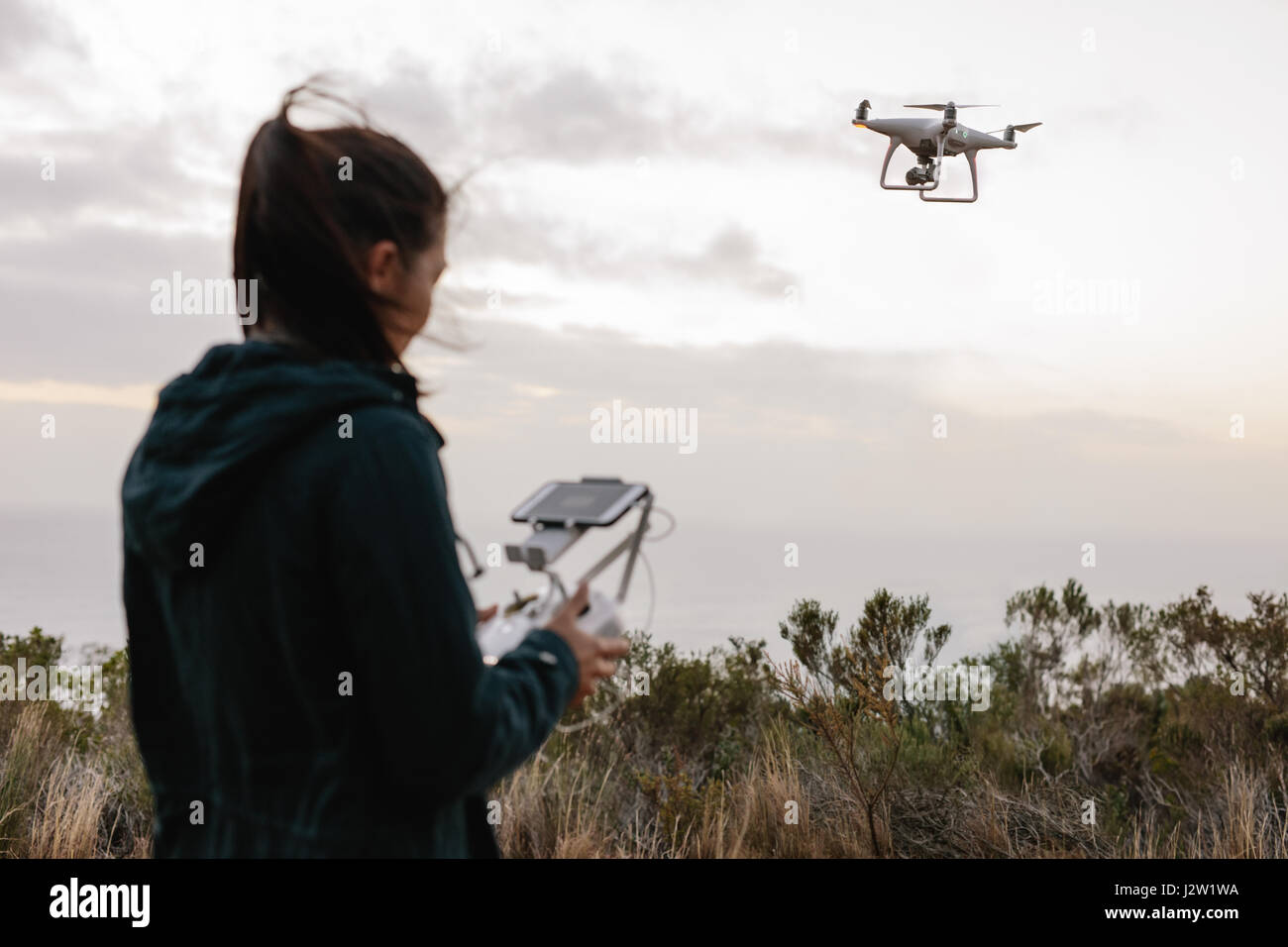 Young woman navigating drone in hi-res stock photography and images - Alamy