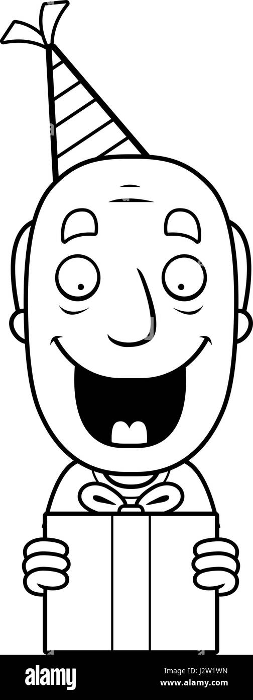 A happy cartoon grandpa with a birthday present and party hat Stock ...
