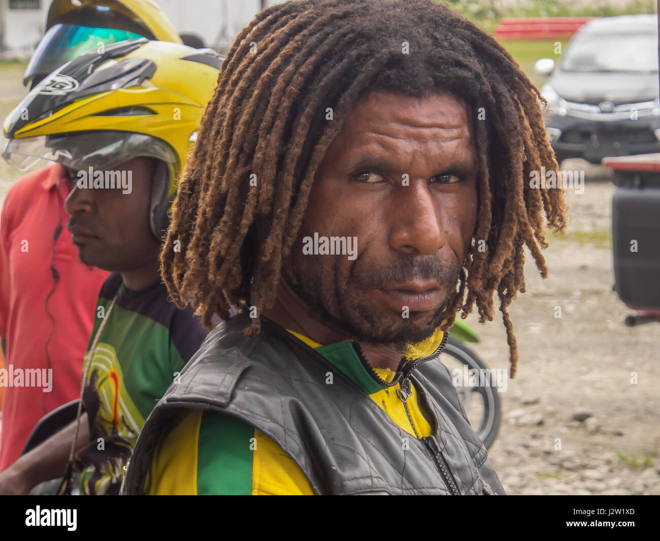 Dekai, Indonesia - January 12, 2015: Portret of the Papuan with a ...
