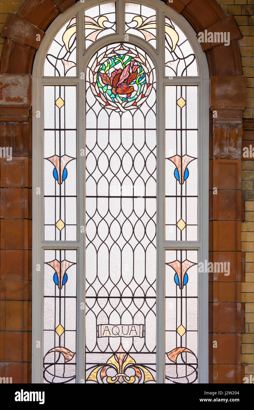 A contemporary replacement stained glass window in the Victoria Baths ...