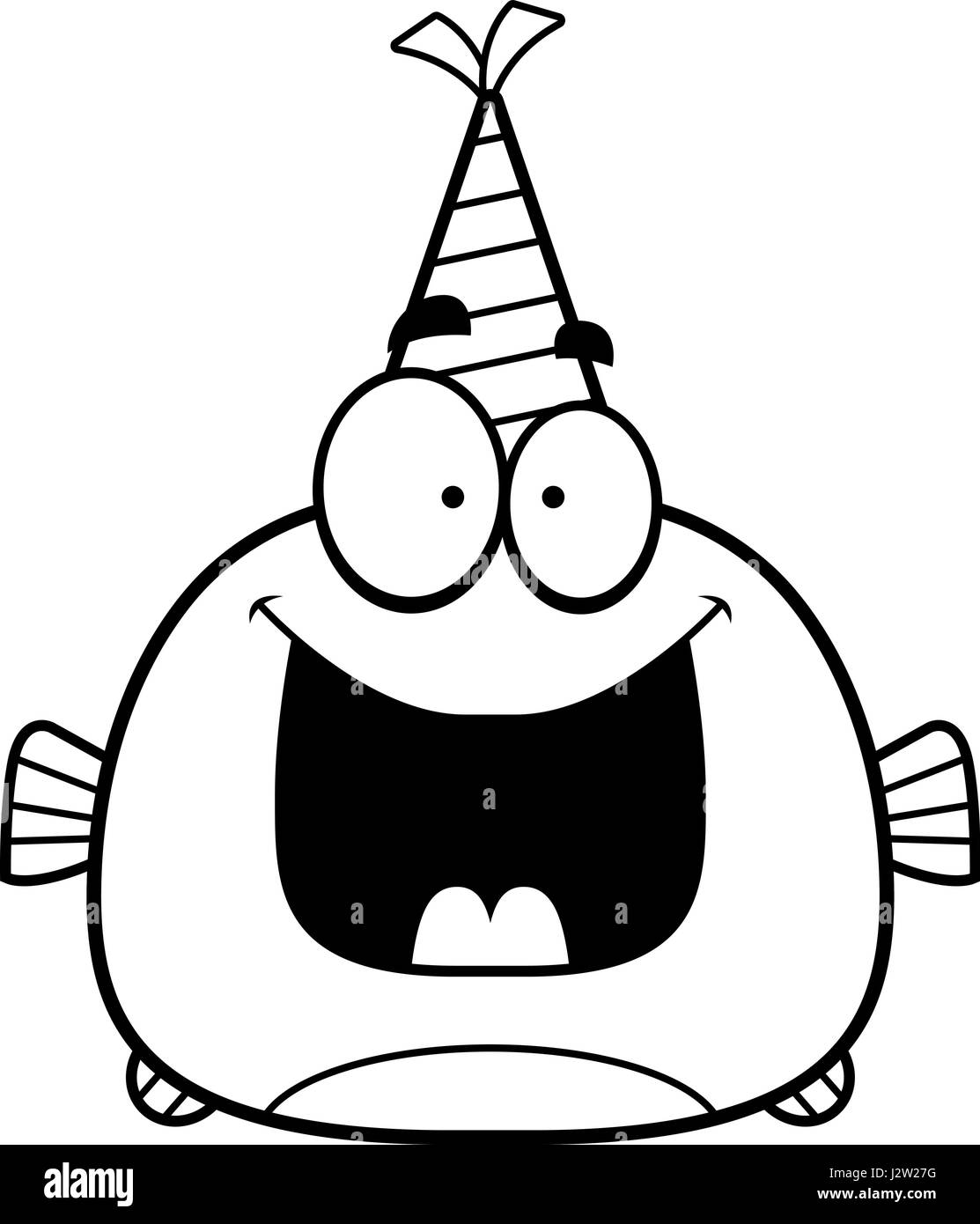 A cartoon illustration of a fish with a party hat looking happy Stock ...