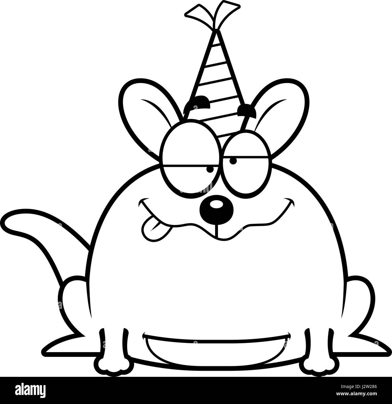 A cartoon illustration of a little kangaroo with a party hat looking ...