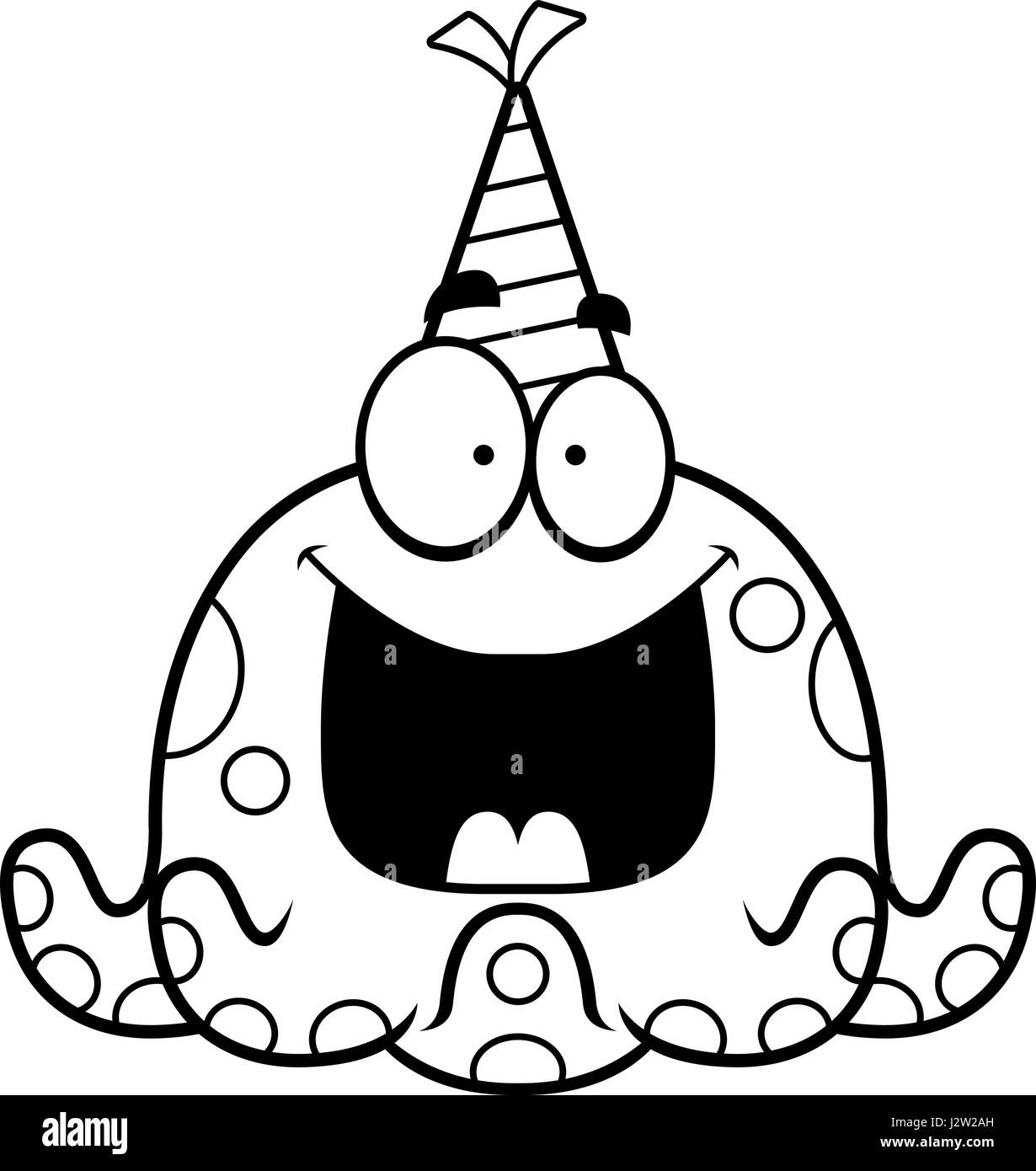 A cartoon illustration of an octopus with a party hat looking happy ...