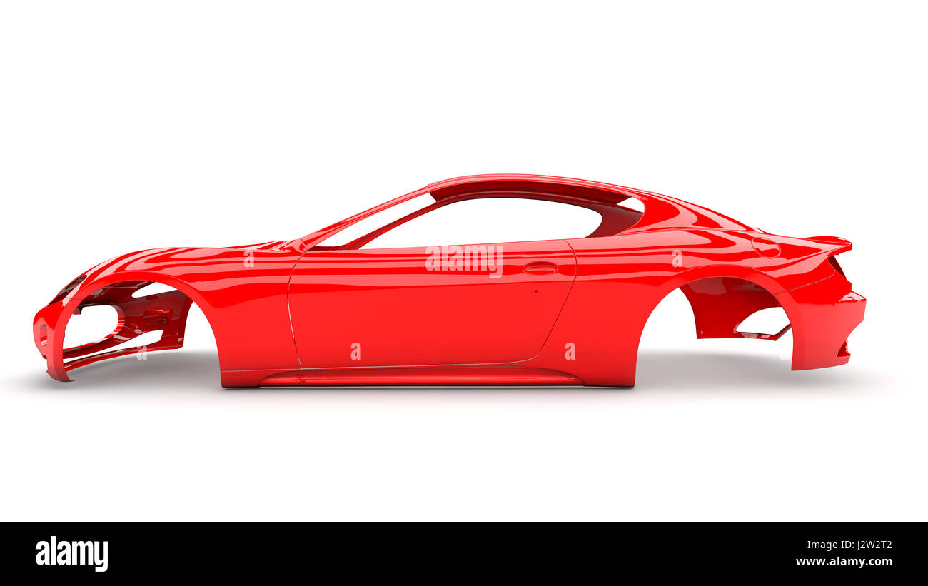 Red back body car with no wheel, engine,interior Stock Photo - Alamy