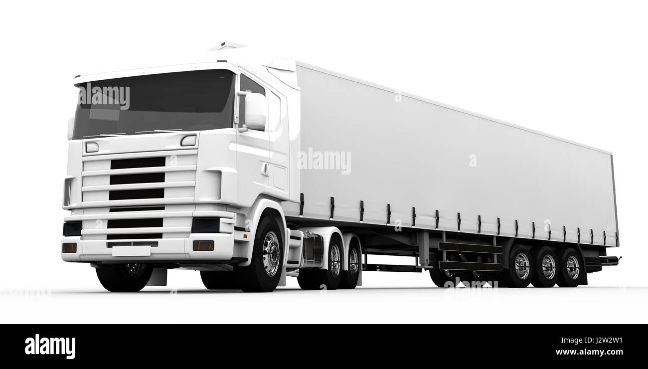 White transport truck isolated on a white background Stock Photo - Alamy